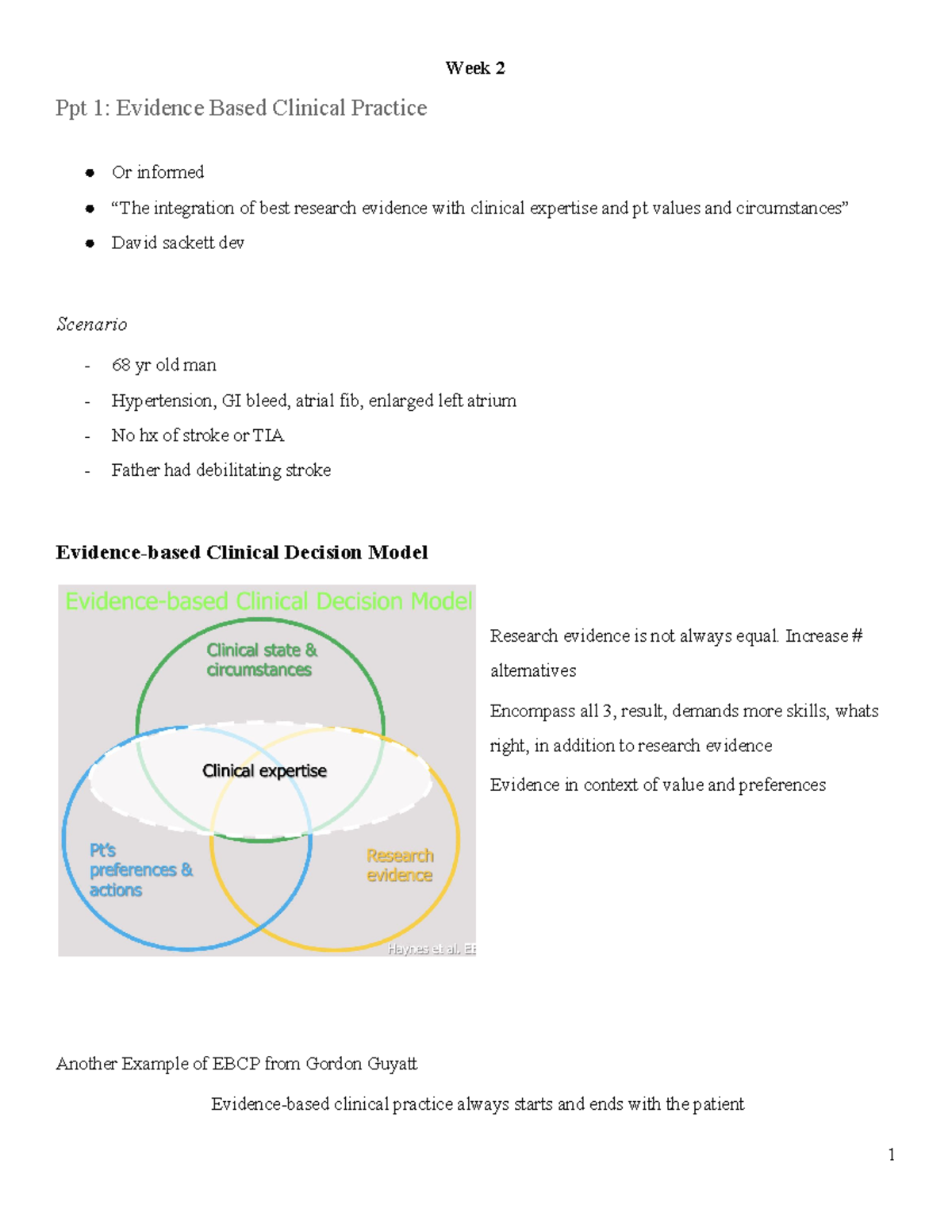 RM - Week 2- Lecture notes - Week 2 Ppt 1: Evidence Based Clinical ...
