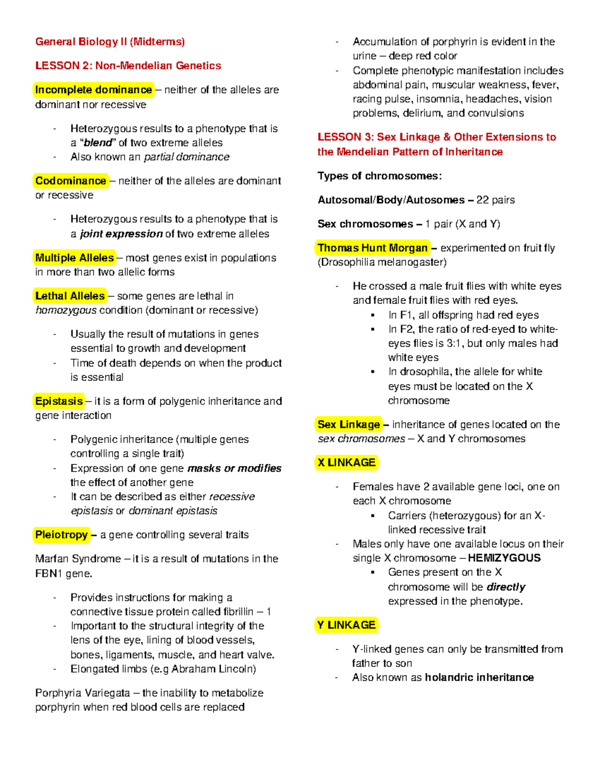 General Biology II Human Genetics and Pedigree Analysis - General ...