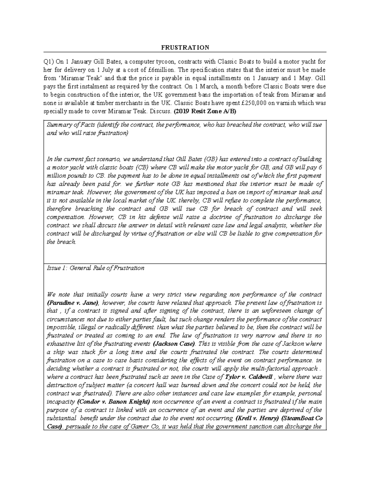 Answer Writing- Frustration - FRUSTRATION Q1) On 1 January Gill Bates ...