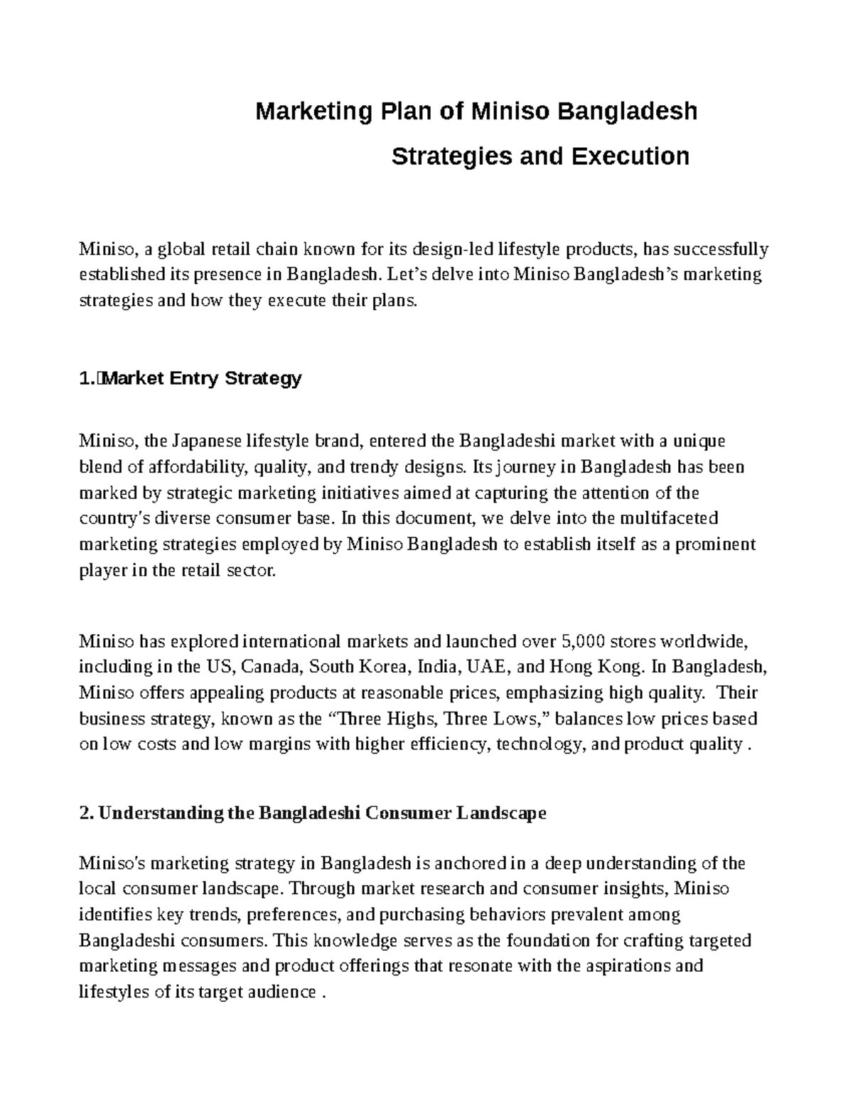 Miniso Bangladesh Marketing Strategy final - Marketing Plan of Miniso Bangladesh Strategies and ...
