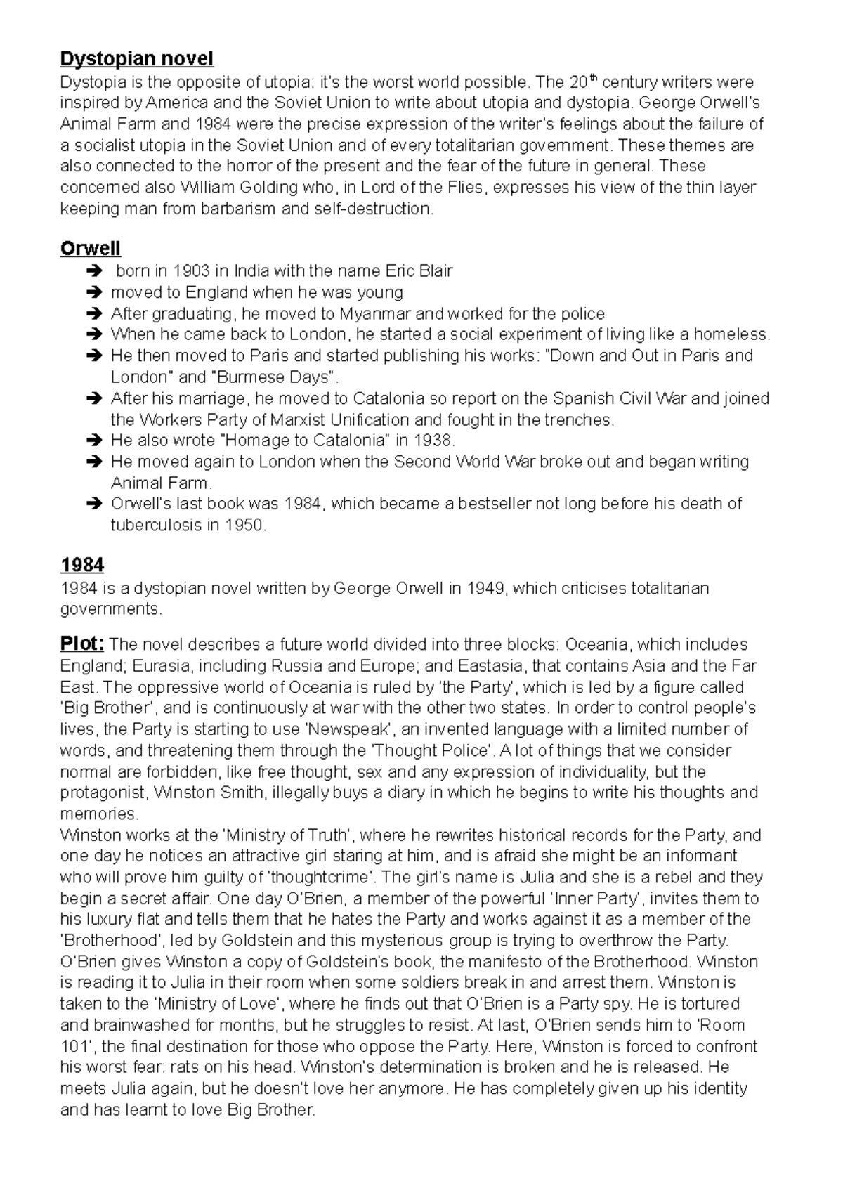 Dystopian novel + 1984 - Dystopian novel Dystopia is the opposite of ...