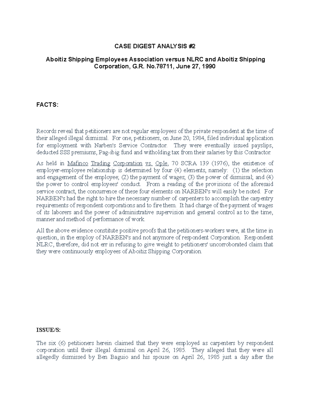 CASE Digest Analysis #2 BA199 - CASE DIGEST ANALYSIS Aboitiz Shipping ...