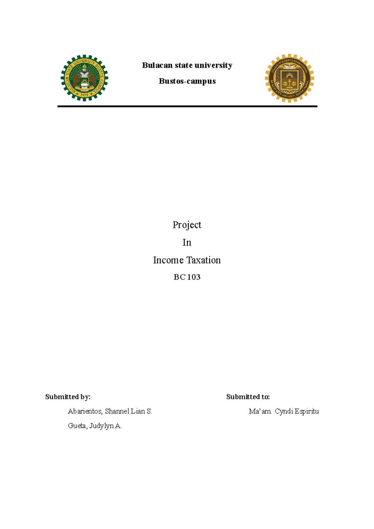 Project for Income Tax - Bulacan state university Bustos-campus Project ...