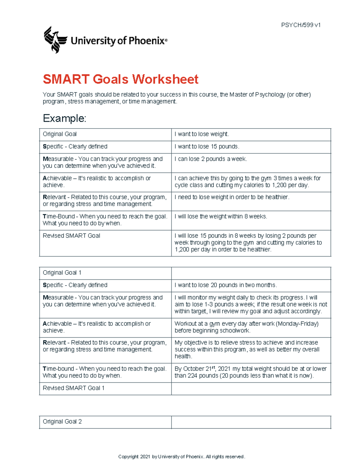 Psych 599 v1 smart goals worksheet - PSYCH/599 v SMART Goals Worksheet ...