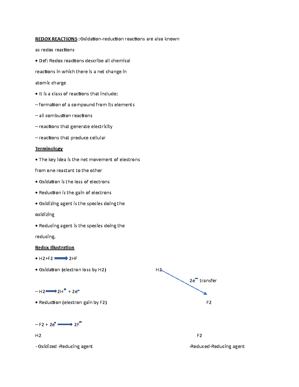 Redox Reactions - Redox Illustration H2+F2 2HF Oxidation (electron loss ...