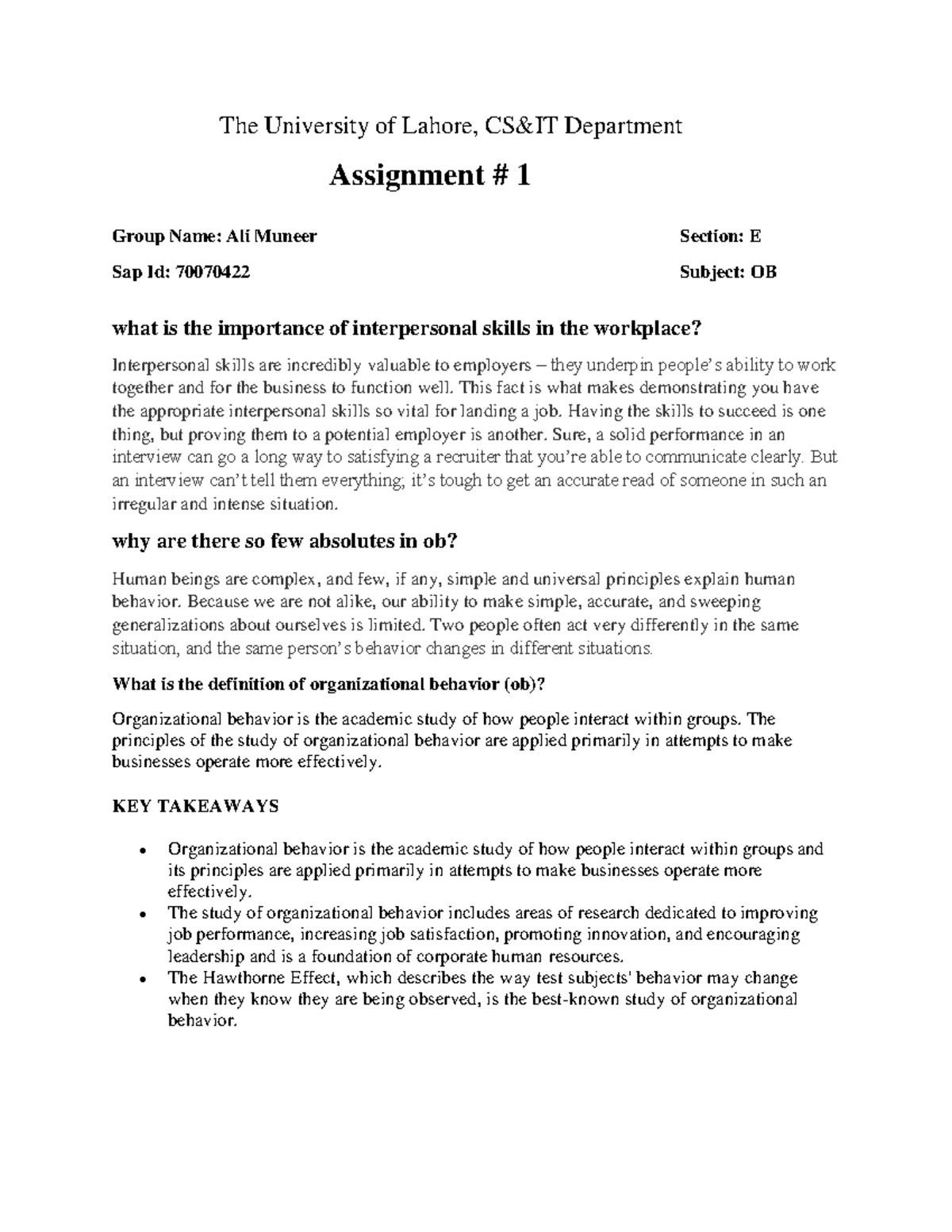 Ob assignment-converted - The University of Lahore, CS&IT Department ...