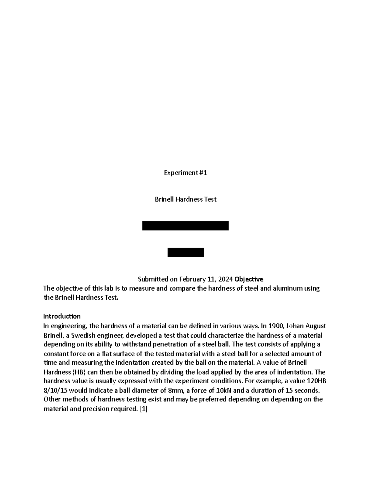244 Lab 1 - Lab 1 - Experiment Brinell Hardness Test Aimerick Nadeau ...