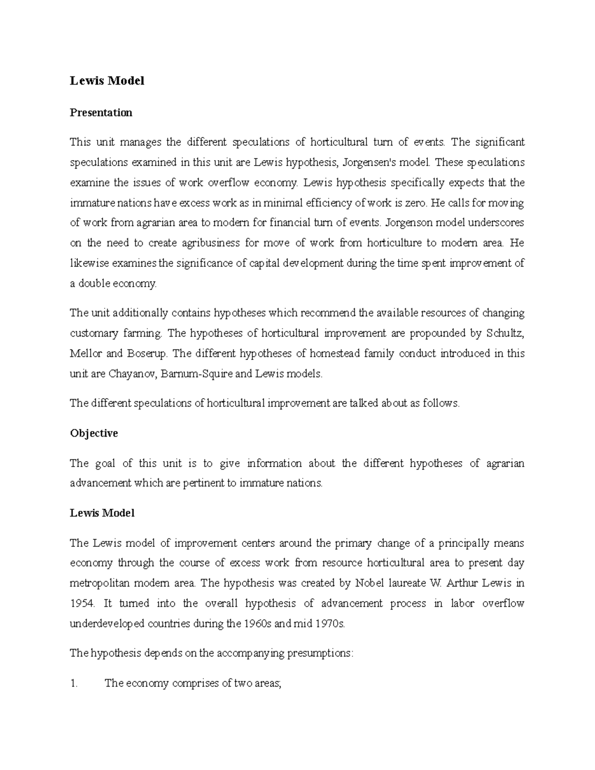 Lewis Model - Lewis Model Presentation This unit manages the different ...