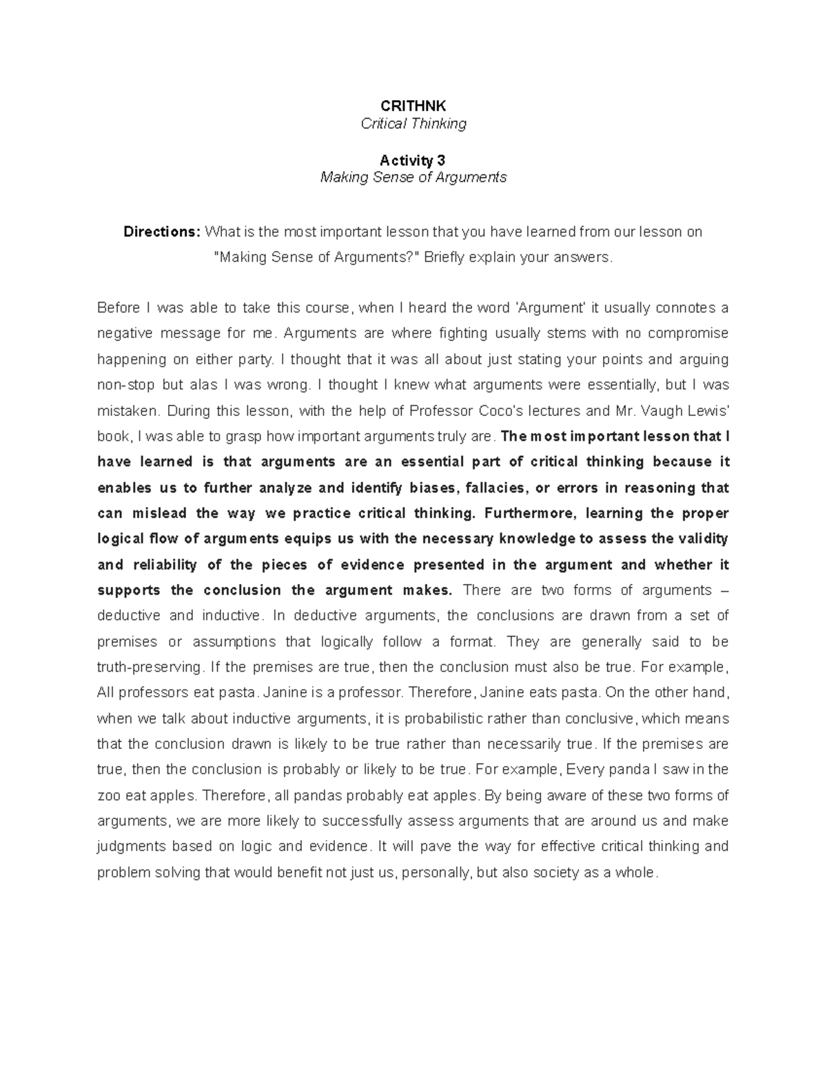 Act 3 - Activity 3_Critical Thinking - CRITHNK Critical Thinking ...