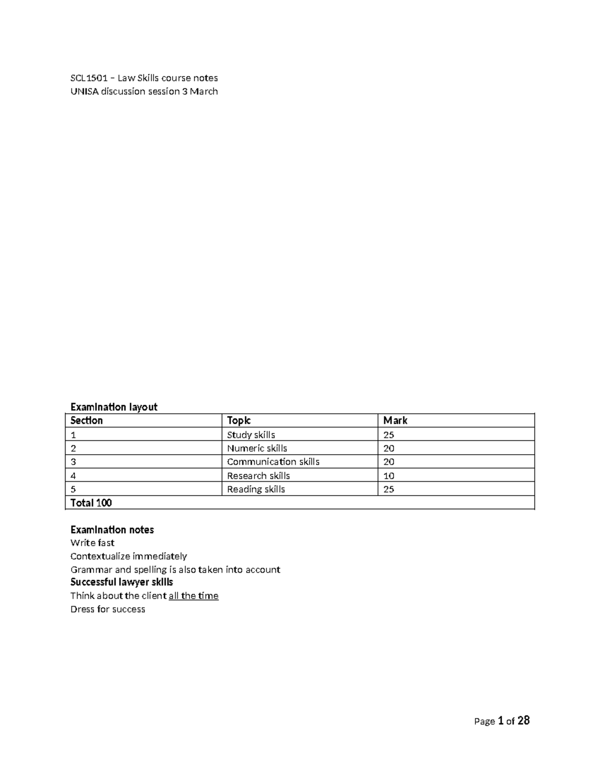 SCL1501-notes - SCL1501 – Law Skills course notes UNISA discussion ...