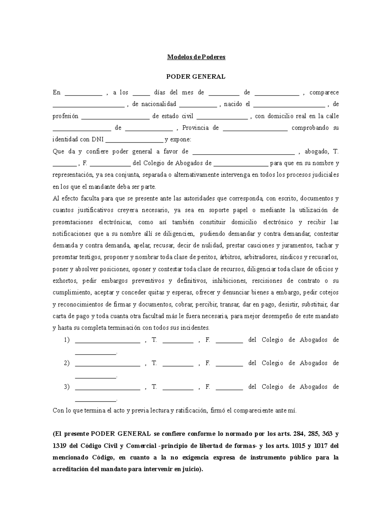 Modelo DE Poder General - Modelos de Poderes PODER GENERAL En ...
