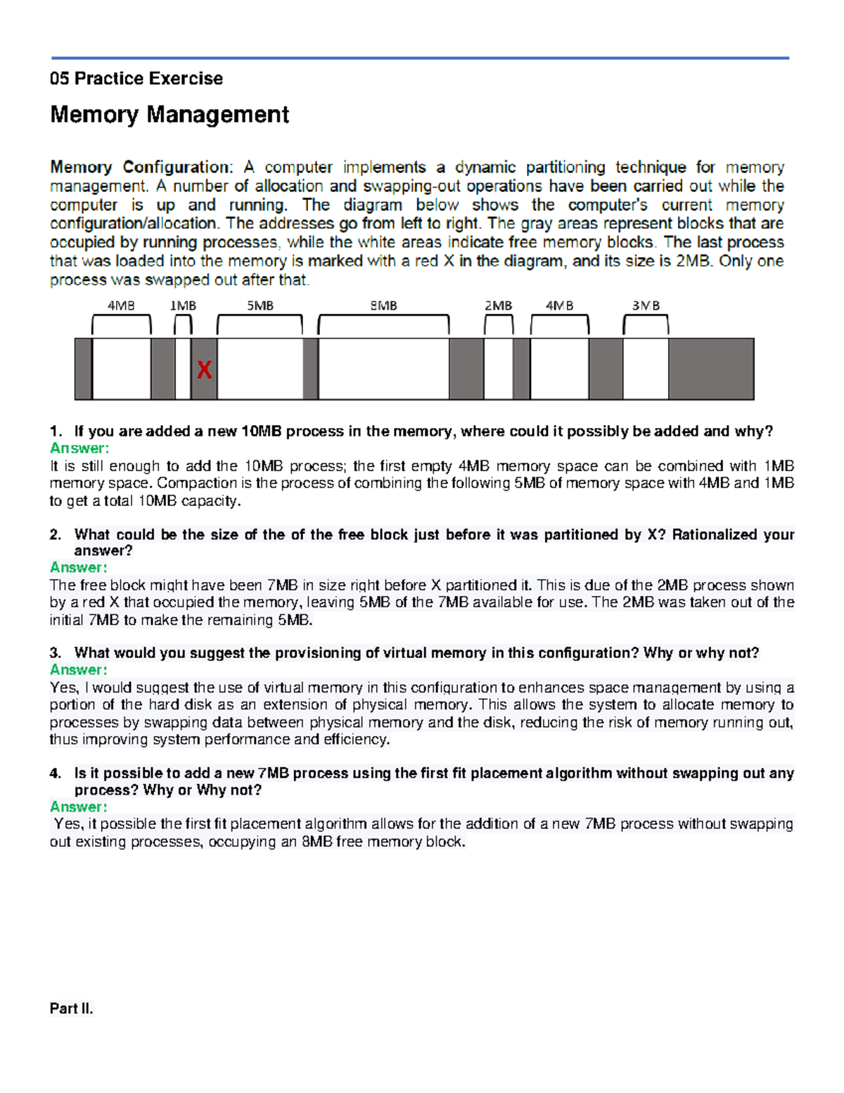 Memory Management 05Prac Exer OS - 05 Practice Exercise Memory Management If you are added a new ...