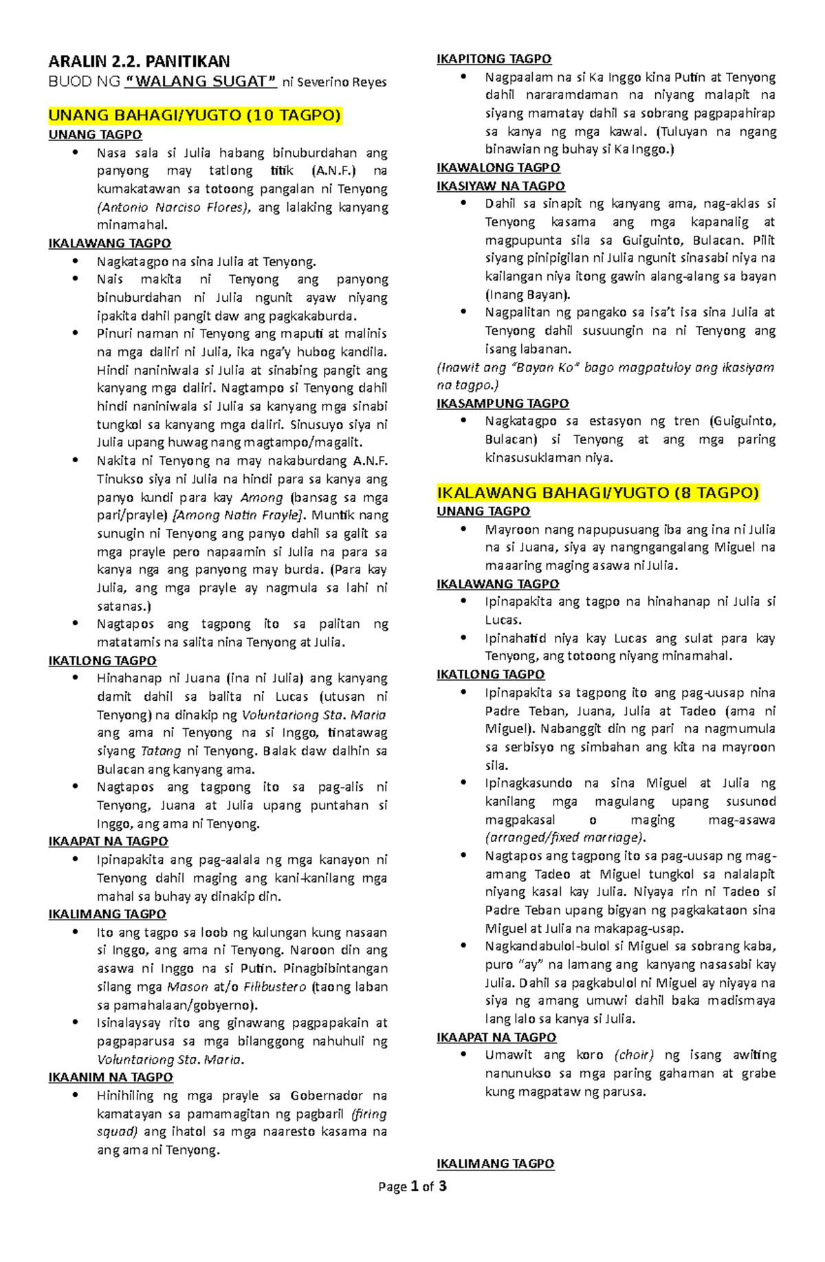Filipino 8- Panitikan AT WIKA-Aralin 2.2 (Walang Sugat) - ARALIN 2. PANITIKAN BUOD NG “WALANG ...