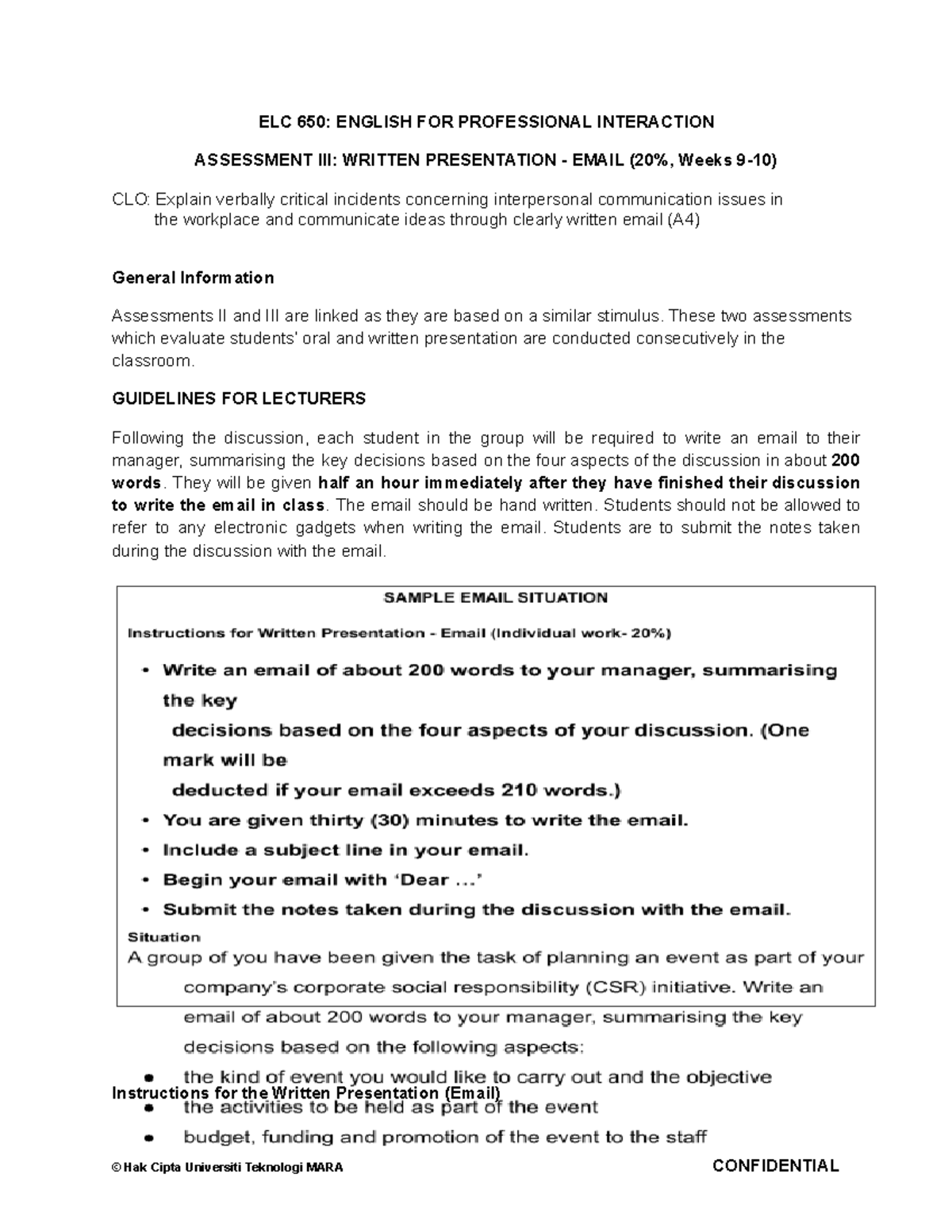 ELC650 Email Guidelines - ELC 650: ENGLISH FOR PROFESSIONAL INTERACTION ...