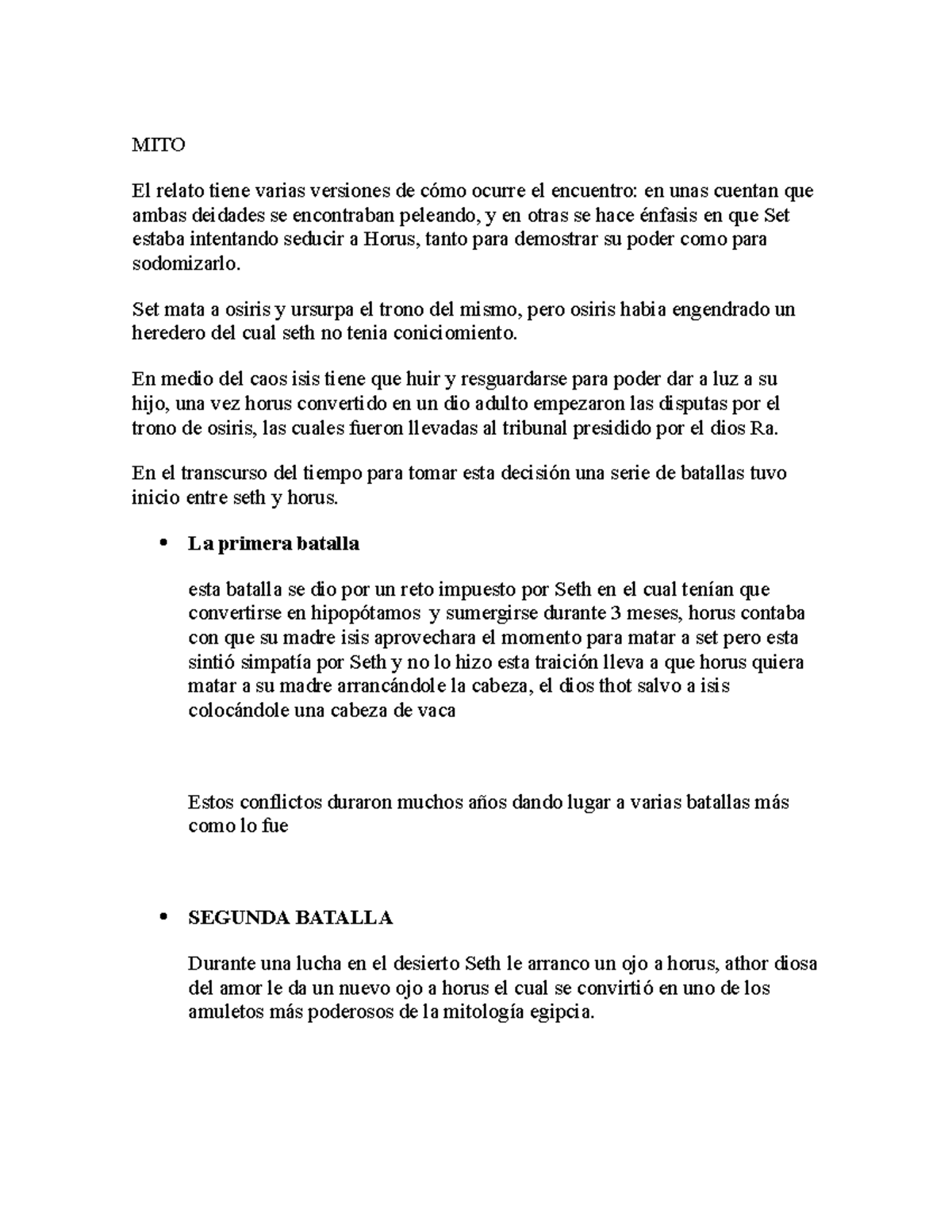 MITO - Mito de la mitologia egipcia - MITO El relato tiene varias ...