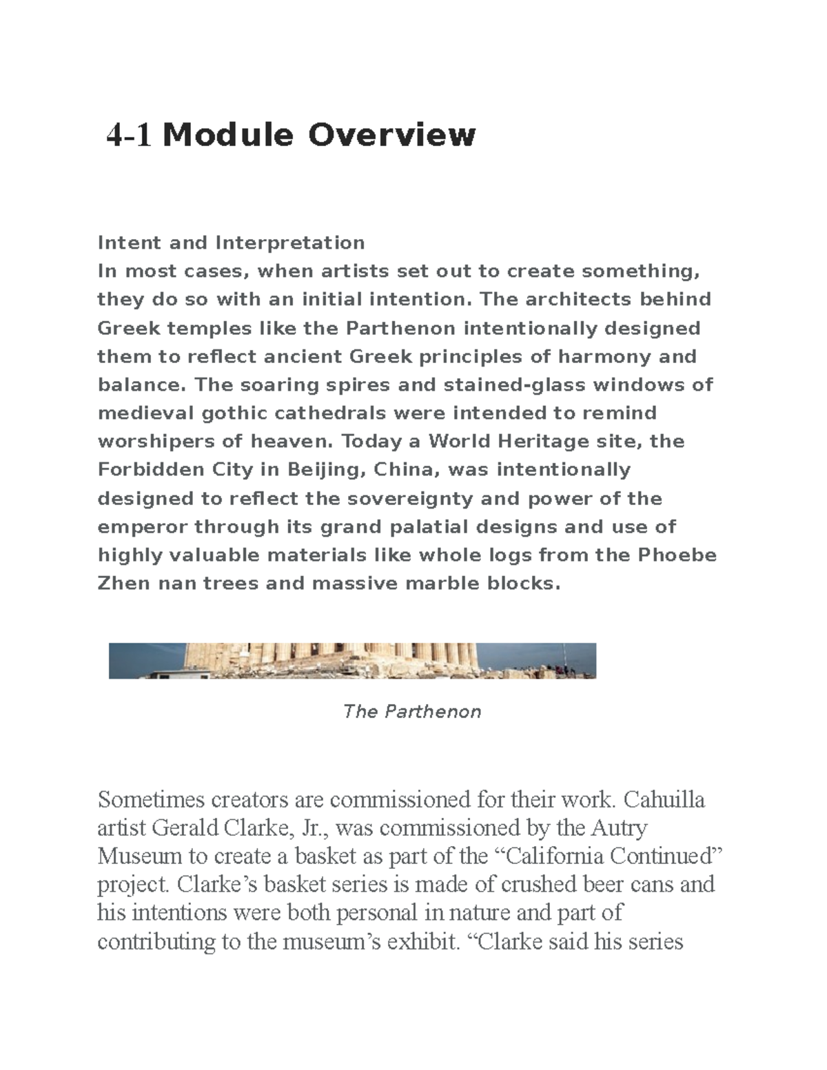 HUM 100 4-1 Module Overview - 4 -1 Module Overview Intent and ...