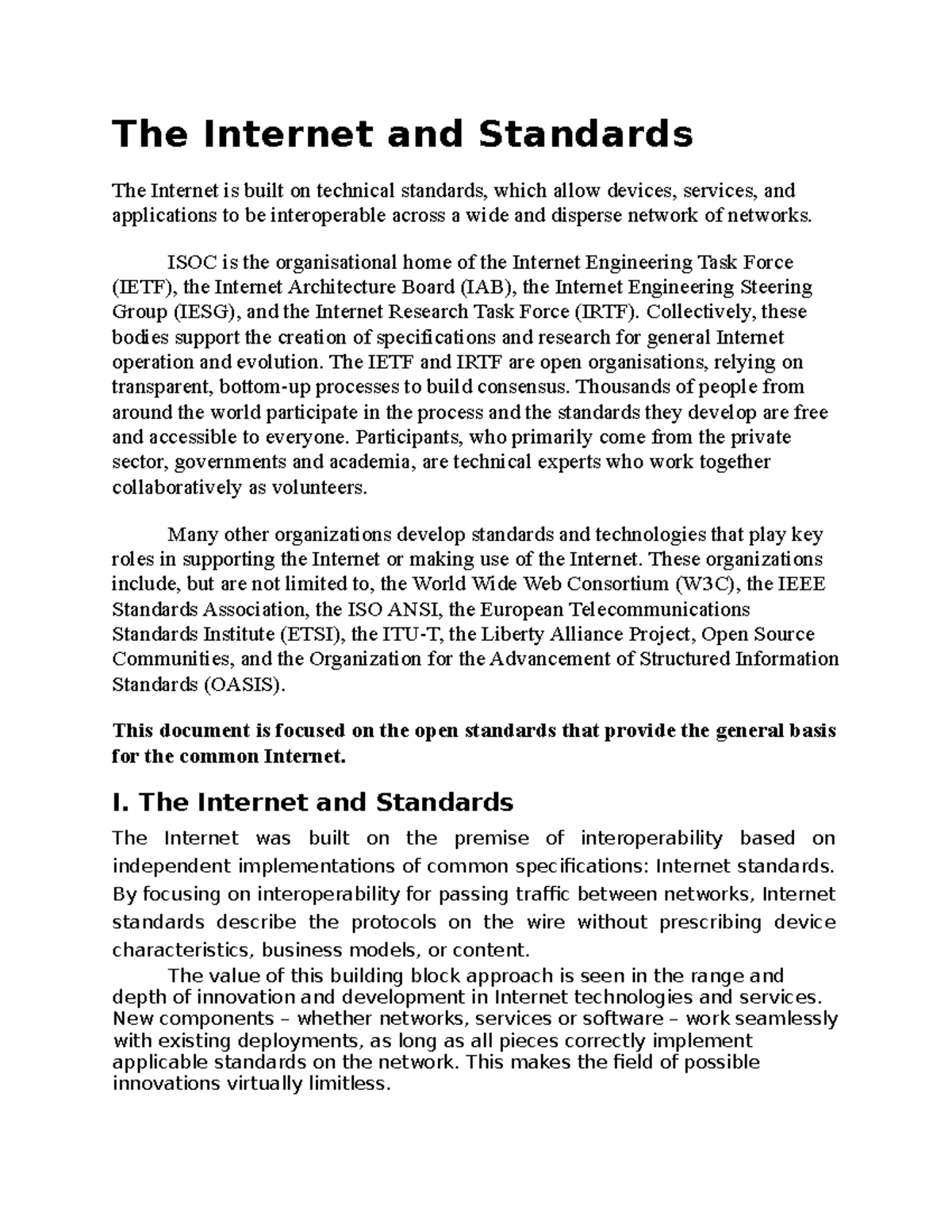 Internet and Internet standards,WWW and Architecture - The Internet and ...