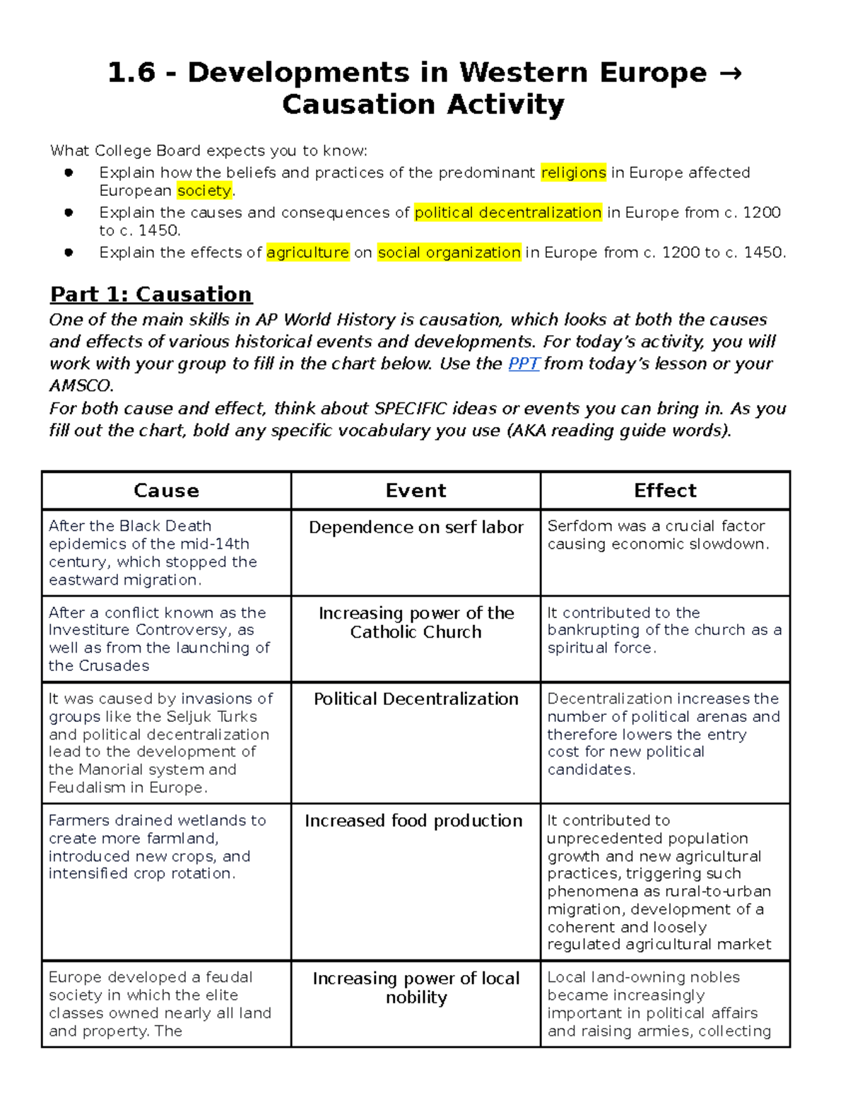 RJ 1.6- Europe → Causation Activity - 1 - Developments in Western ...