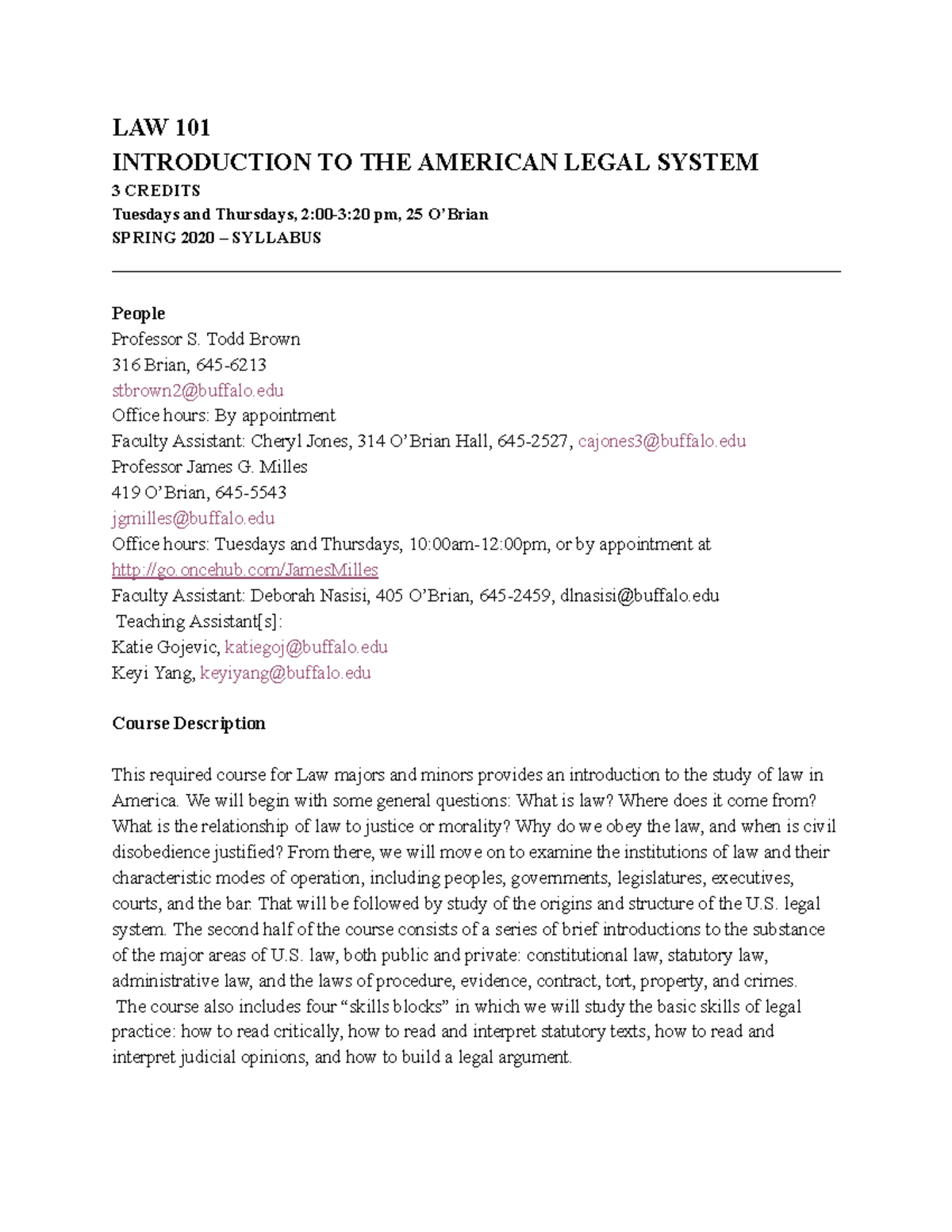 LAW 101 - Syllabus - LAW 101 INTRODUCTION TO THE AMERICAN LEGAL SYSTEM ...