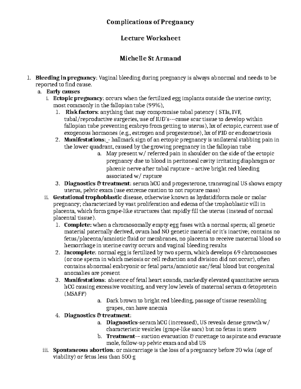 Complications of Pregnancy Michelle St Armand - Complications of ...