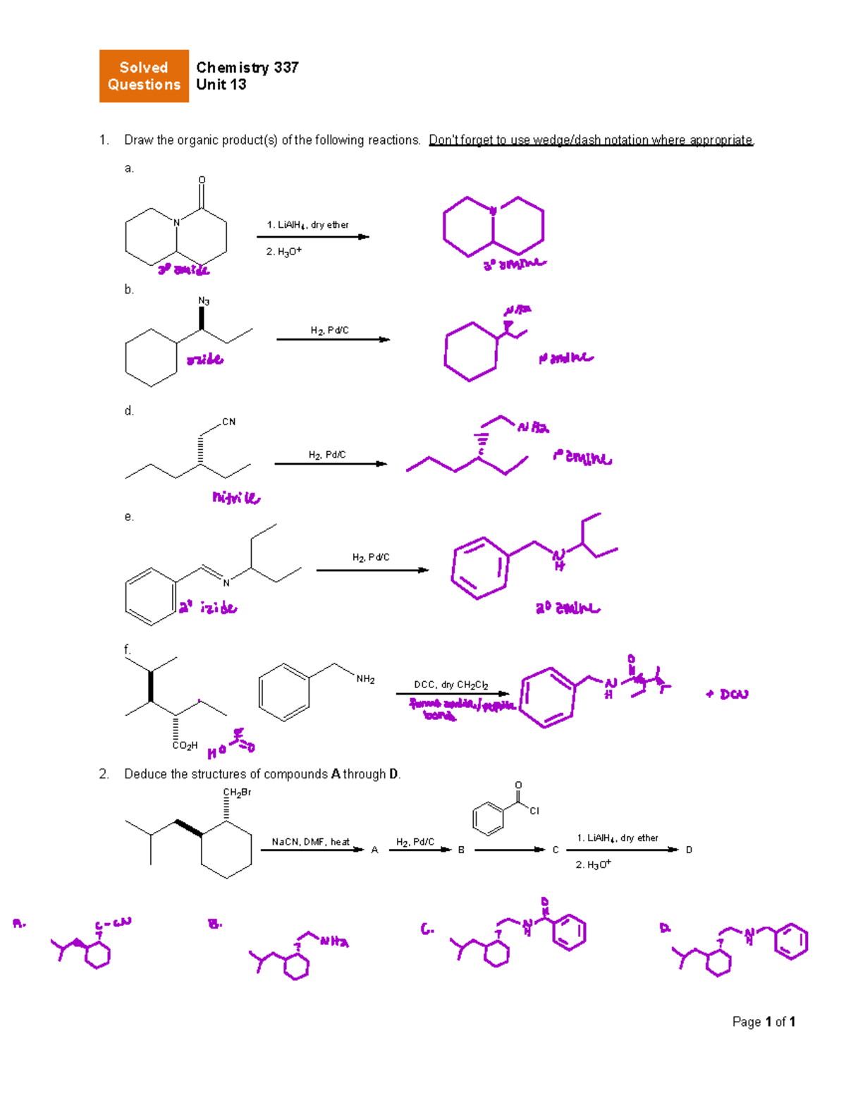 Unit 13 solved questions - Page 1 of 1 Solved Questions Chemistry 337 ...