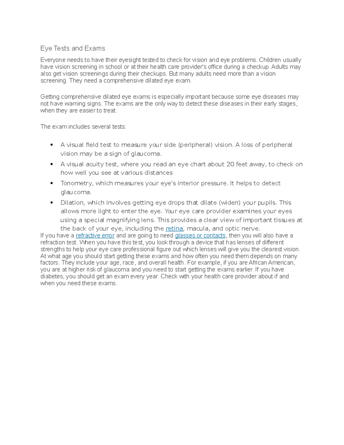 Eye 10 - notes - Eye Tests and Exams Everyone needs to have their ...