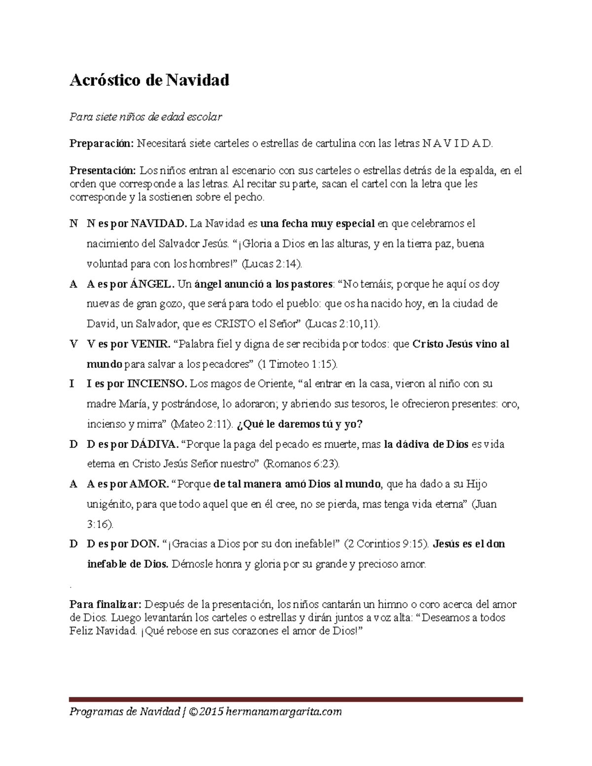 Un acróstico de Navidad - Acróstico de Navidad Para siete niños de edad ...