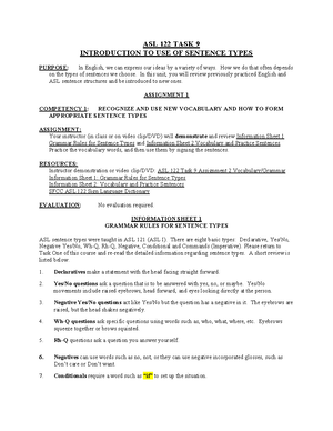 ASL 121 TASK 5 - American Sign Language - ASL 121 TASK 5 INTRODUCTION ...