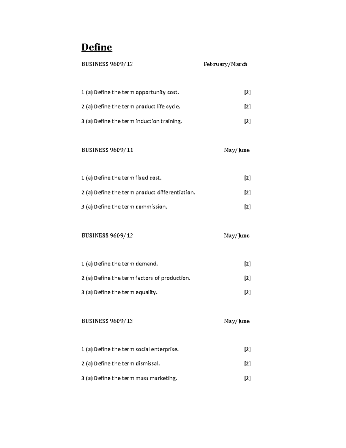 Business 2023 Paper 1 Questions - Define BUSINESS 9609/12 February ...