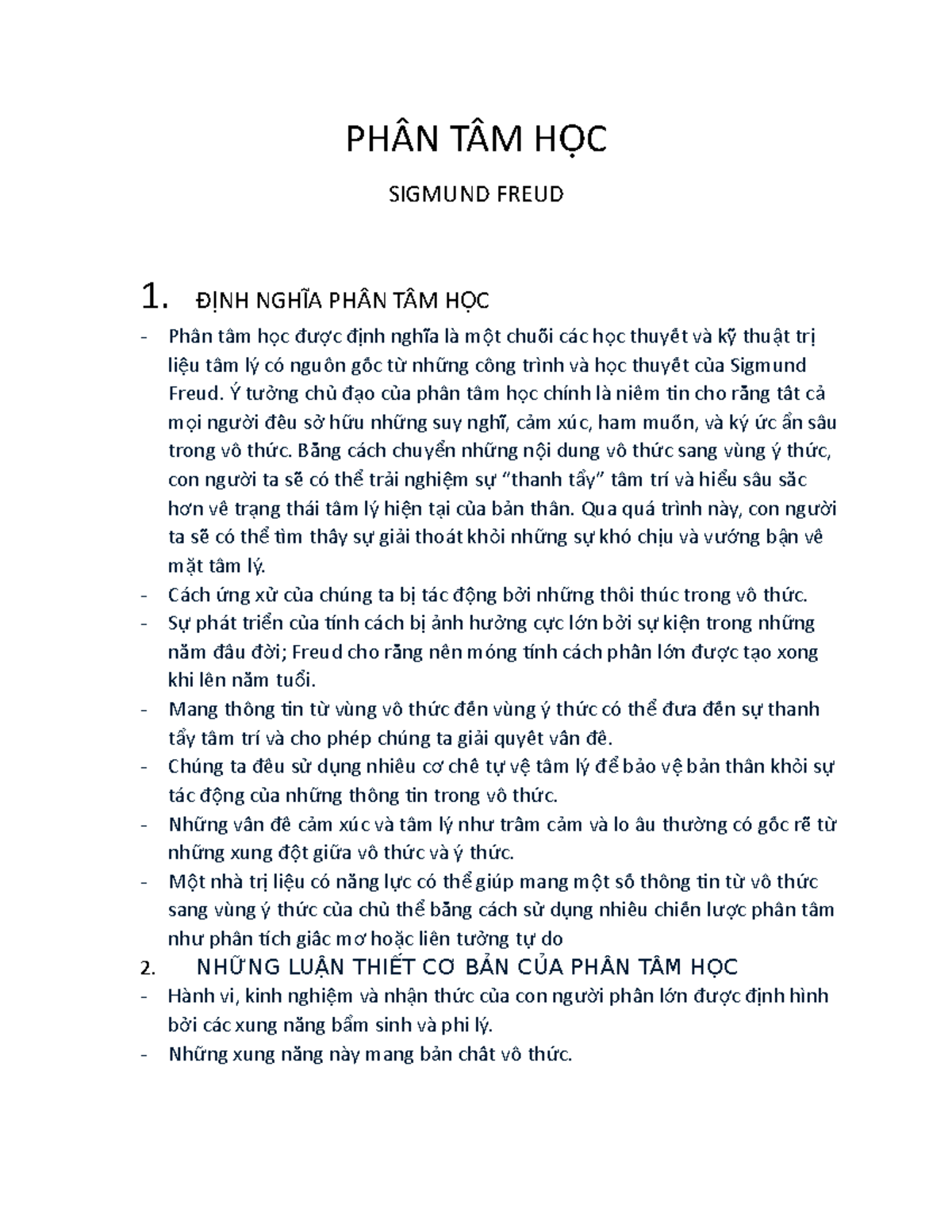 PHÂN-TÂM-HỌC - Phân tâm học - PHÂN TÂM H ỌC SIGMUND FREUD 1. Đ NH NGHĨA PHÂN TÂM HỊ ỌC Phân tâm ...