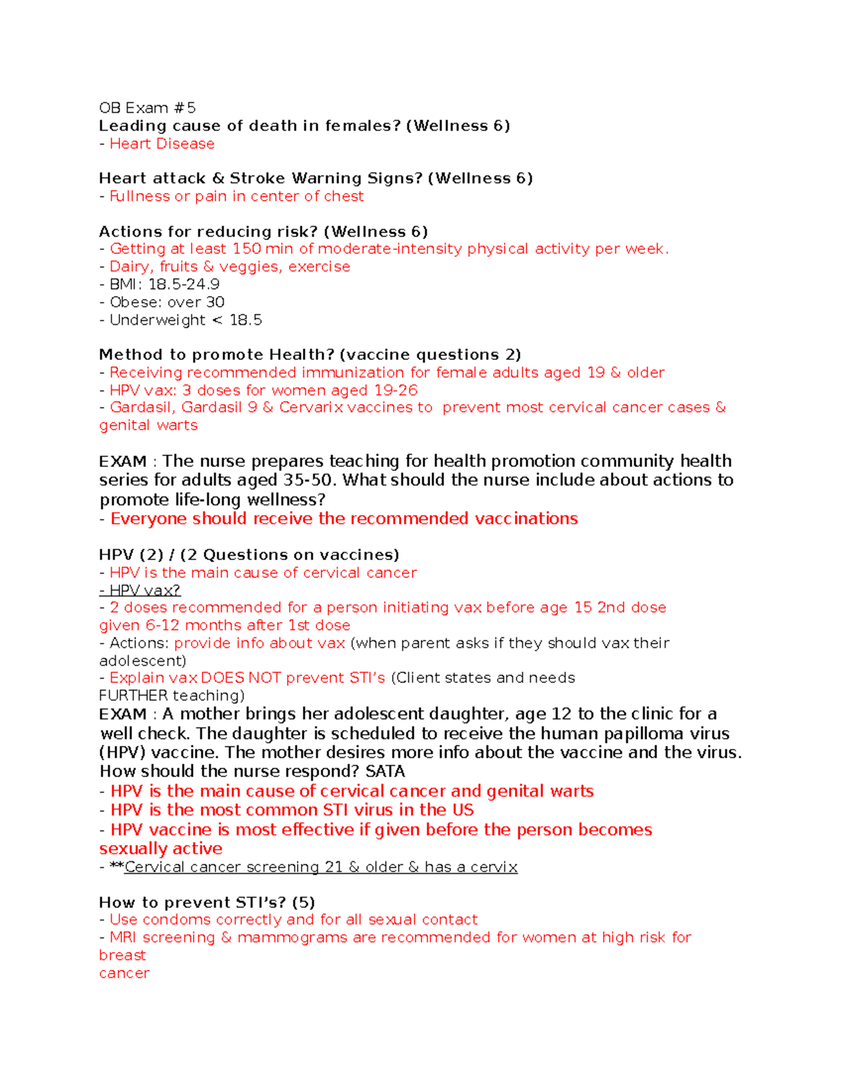 OB Exam 5 - study guide - OB Exam # Leading cause of death in females ...