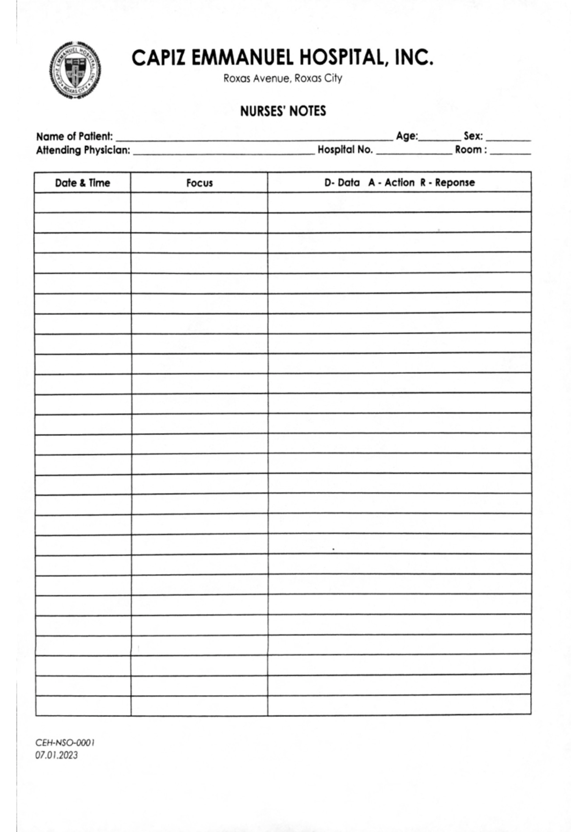 FDAR-Worksheet-file - ..... - Nursing - HOPPER CAPIZ EMMANUEL HOSPITAL ...