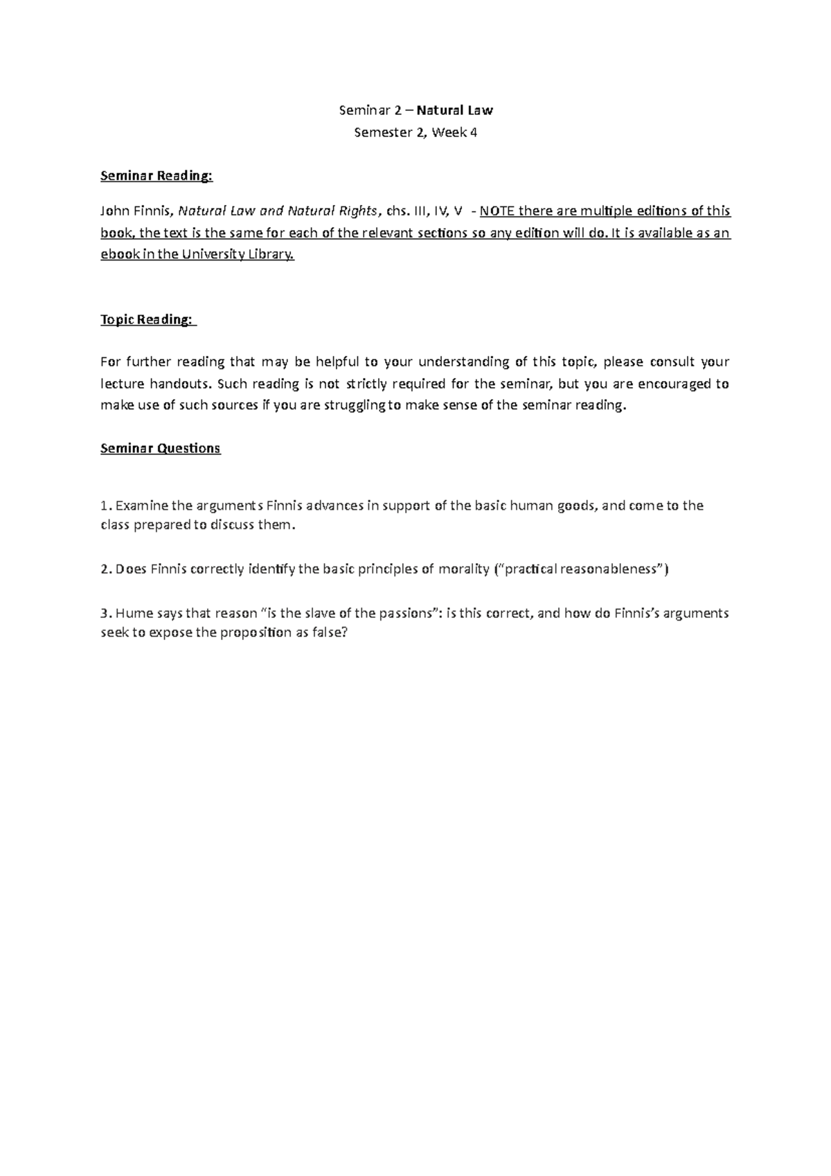 Legal Theory Seminar 2 Natural Law - Seminar 2 – Semester 2, Week 4 ...