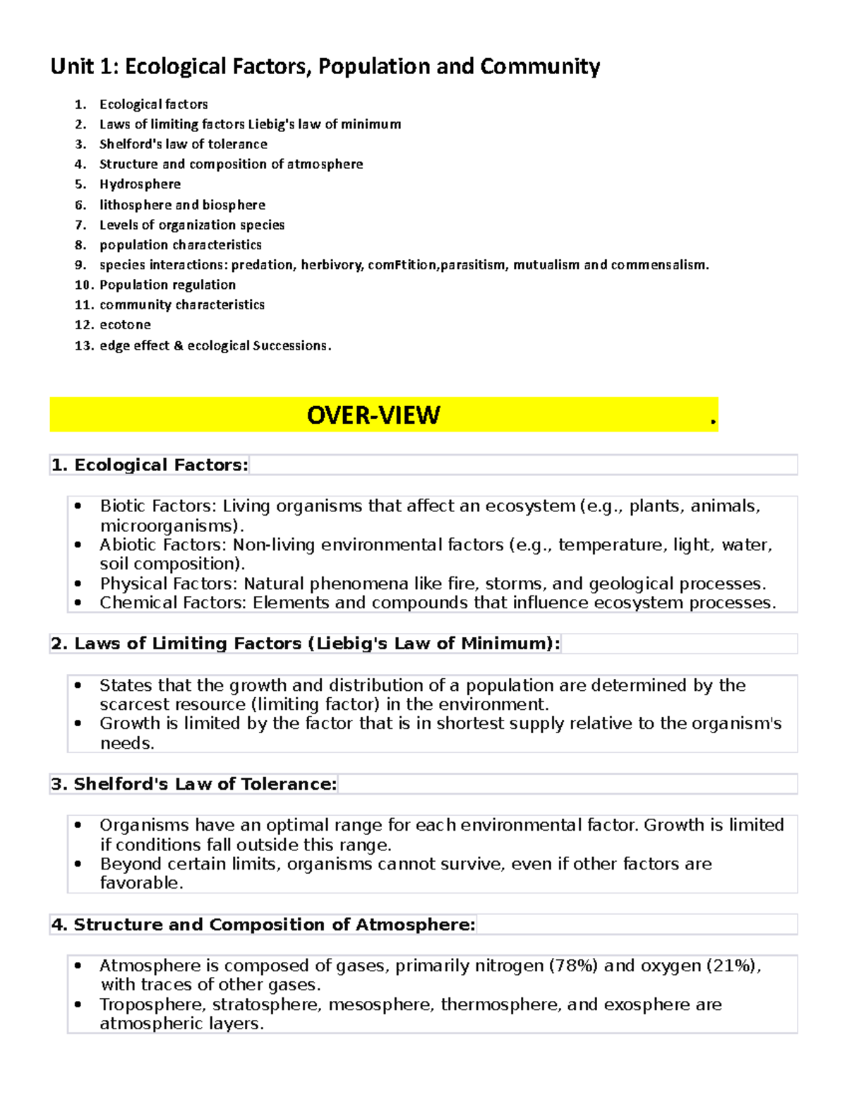Ecology 204, Aditya - lec - Unit 1: Ecological Factors, Population and ...
