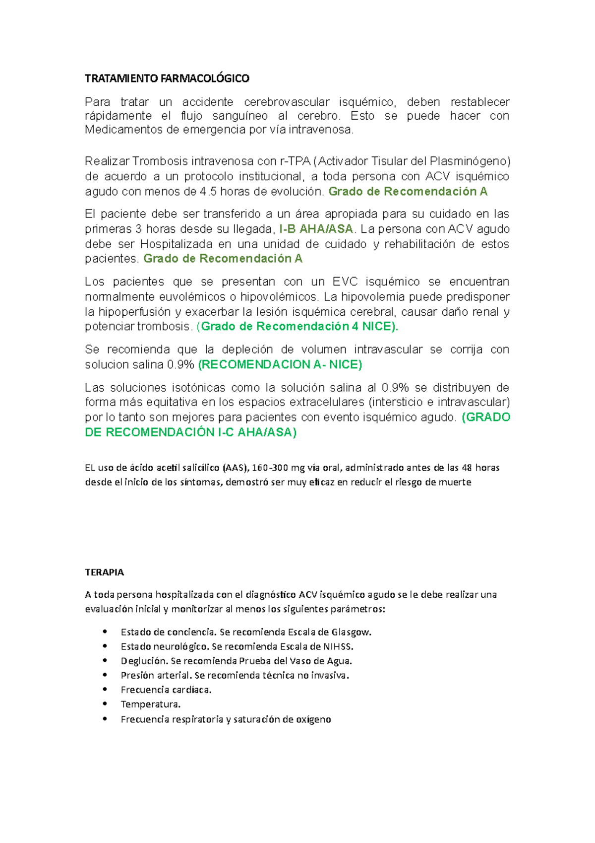 Tratamiento Farmacológico resumen de ACV ISQUEMICO 2020-2021 medicina ...