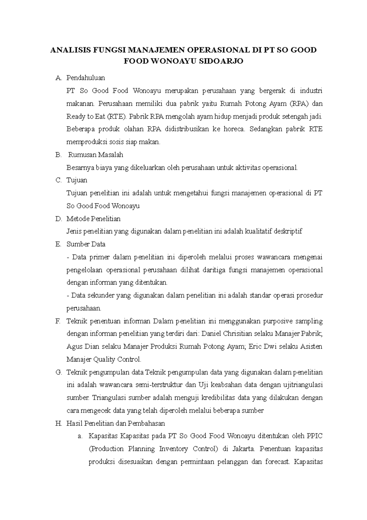 Manajemen Operasional DI PT SO GOOD FOOD - ANALISIS FUNGSI MANAJEMEN ...