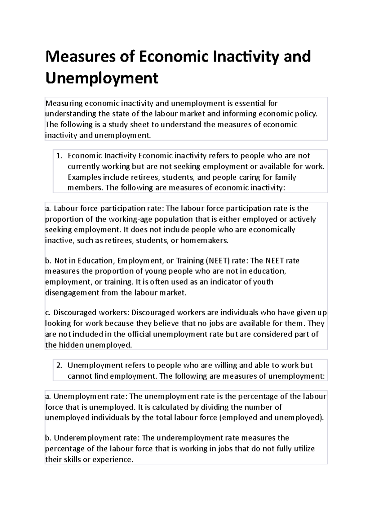 Measures of Economic Inactivity and Unemployment - Measures of Economic ...