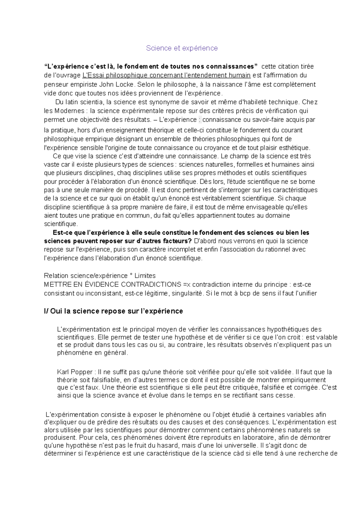 Science et expérience - Science et expérience “L’expérience c’est là ...