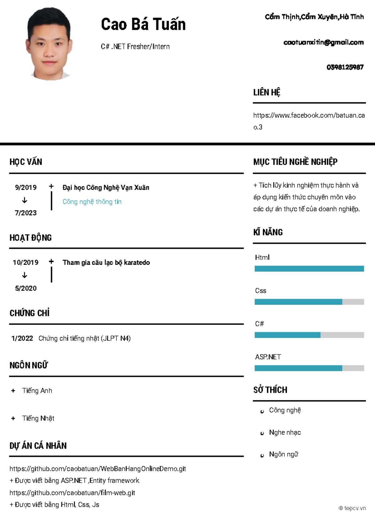 CV Cao Bá Tuấn - CV Intern-Top CV - Cao Bá Tuấn C# .NET Fresher/Intern ...