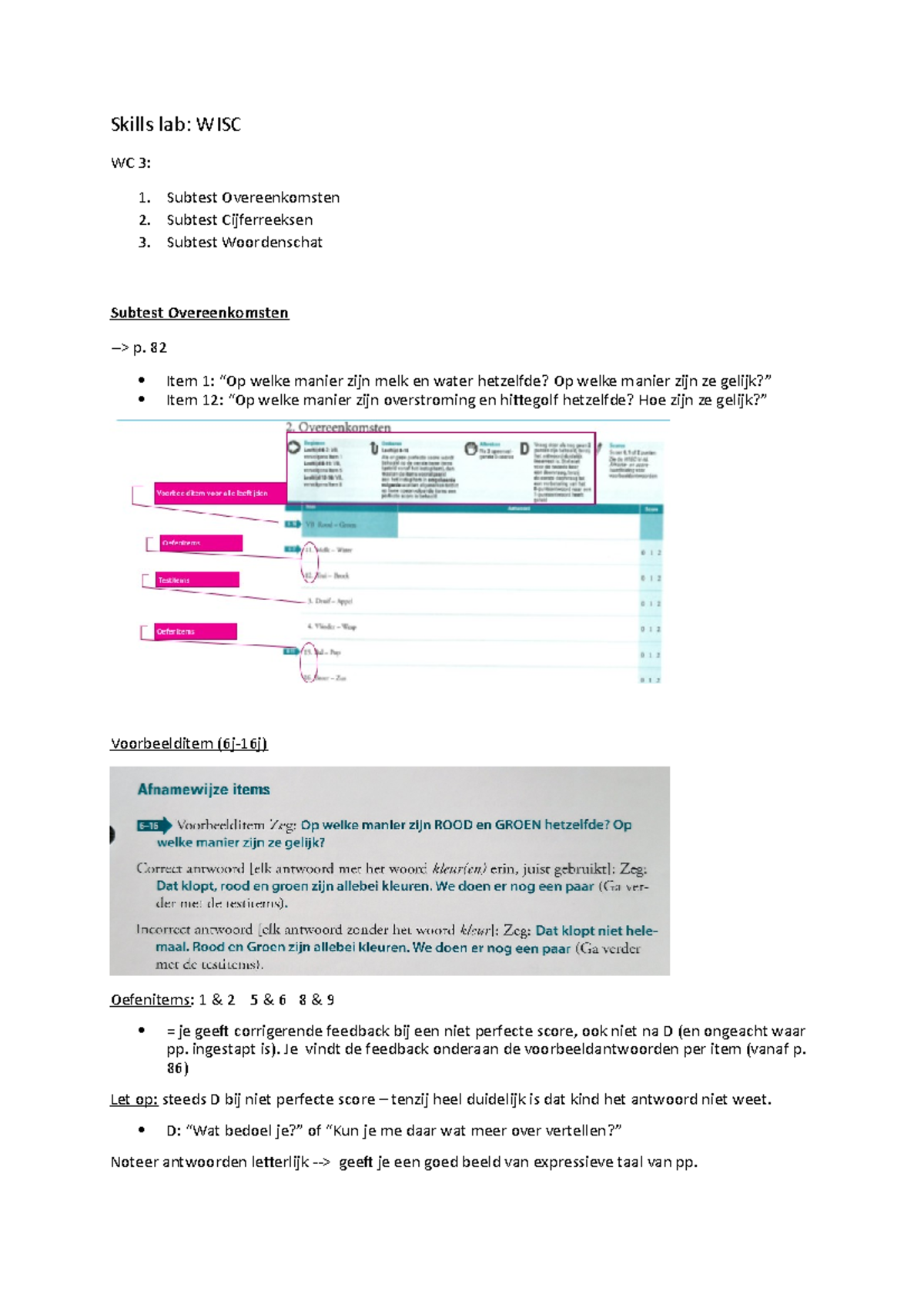 Skills lab WISC - WC 3 - 1. Subtest Overeenkomsten 2. Subtest ...