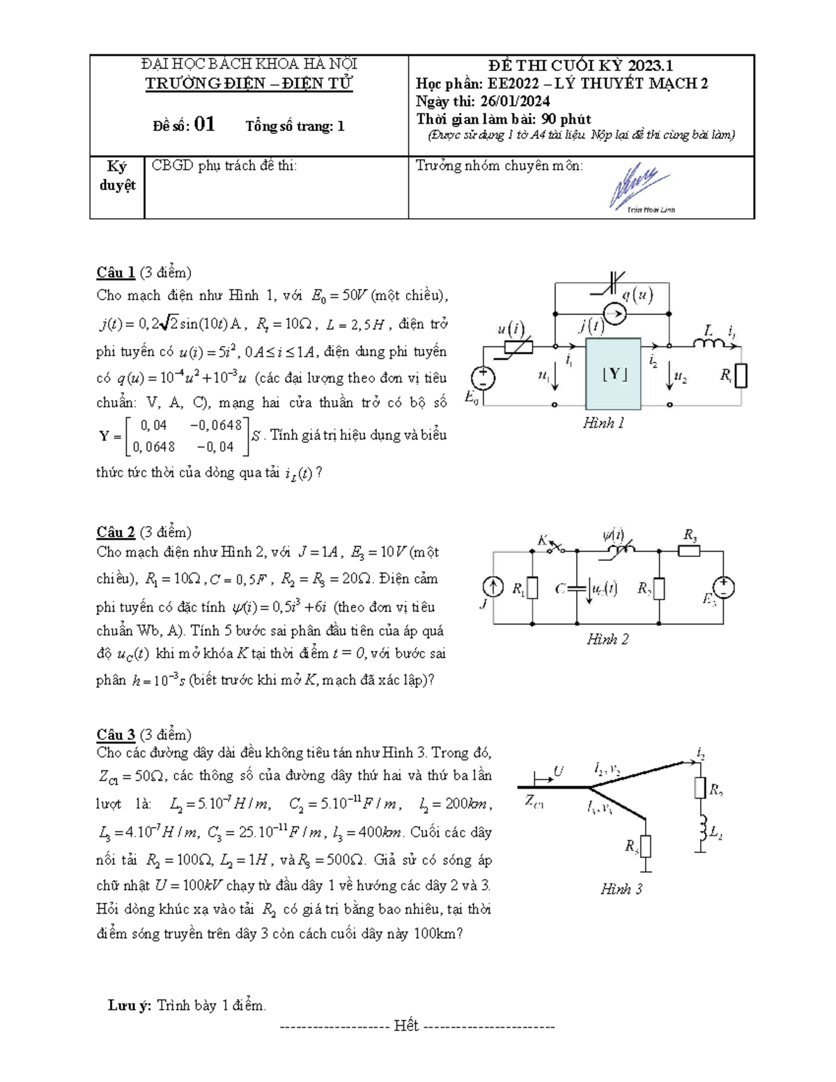 2023.1-LTM2-Cuoi ky-4 de - TRƯỜNG ĐIỆN – ĐIỆN TỬ Đề số: 01 Tổng số trang: 1 ĐỀ THI CUỐI KỲ 2023 ...