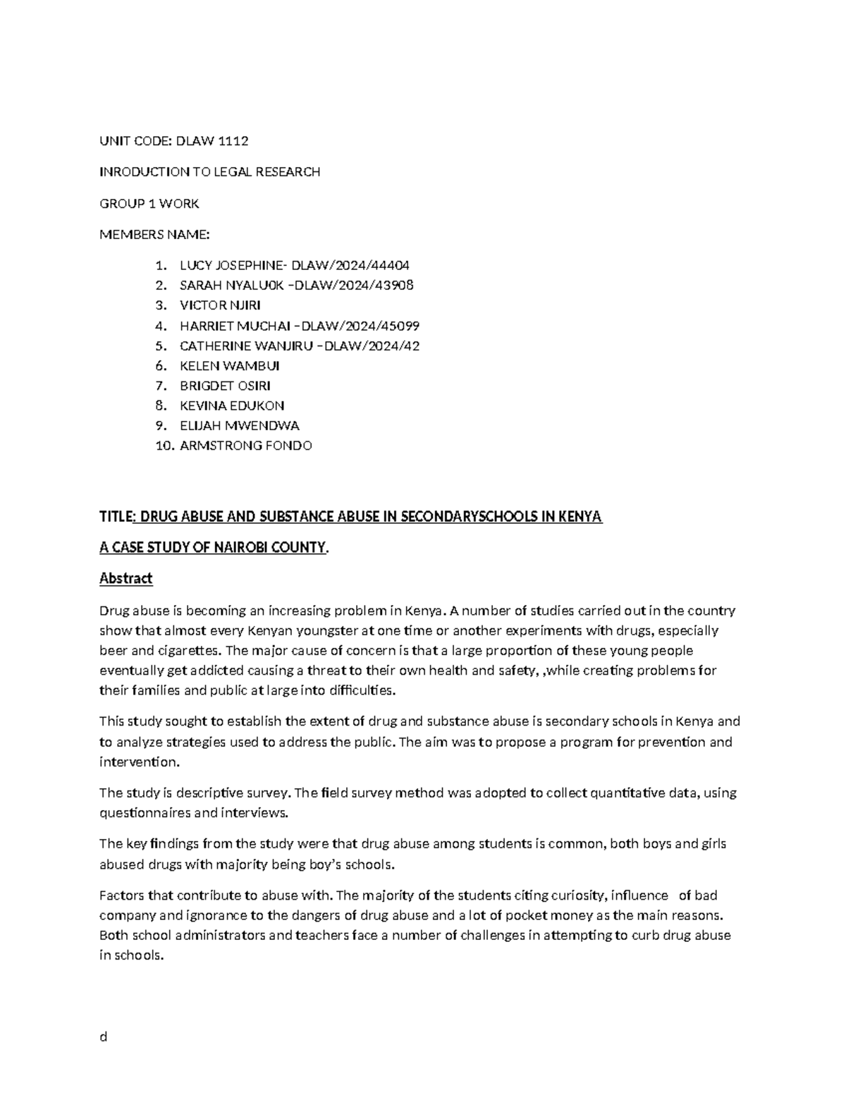 1112 Introduction TO Legal Research - UNIT CODE: DLAW 1112 INRODUCTION ...