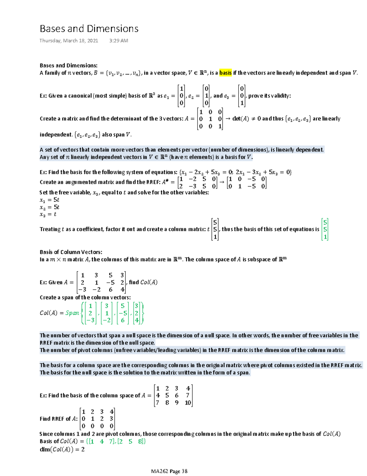 Bases and Dimensions - Ex: Given a canonical (most simple) basis of as ...