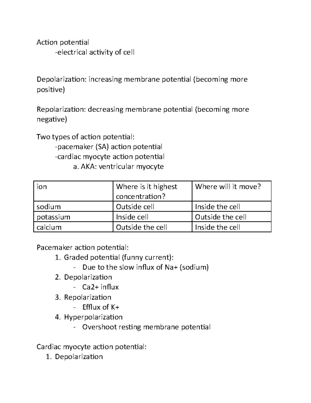study guide- action potential review - Action potential -electrical ...