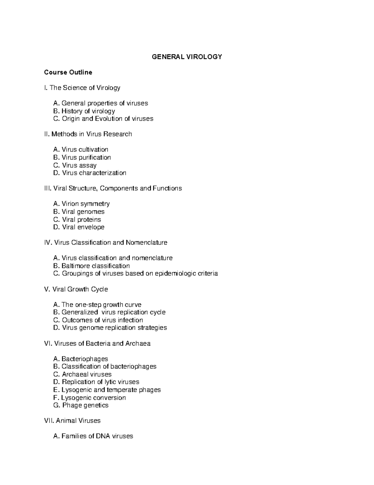Syllabi and reference General Virology - GENERAL VIROLOGY Course ...