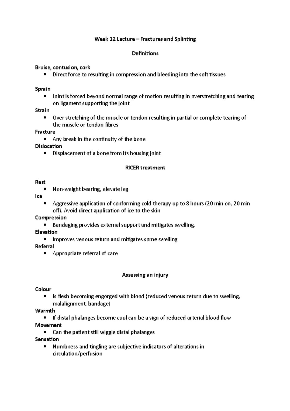 Week 12 Lecture – Fractures and Splinting - Week 12 Lecture – Fractures and Splinting ...