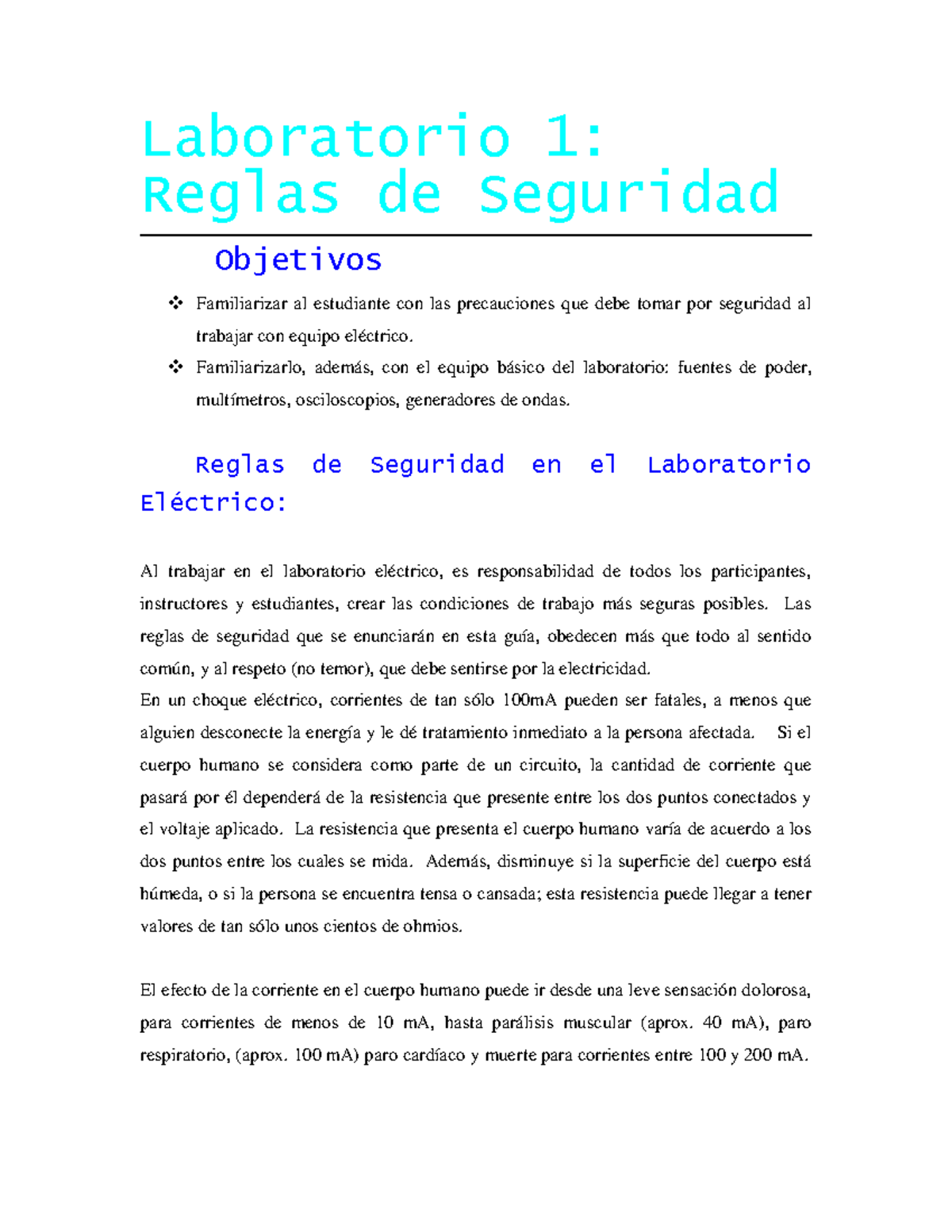 Circuitos I - Laboratorio 1 Seguridad en el laboratorio - Laboratorio 1 ...