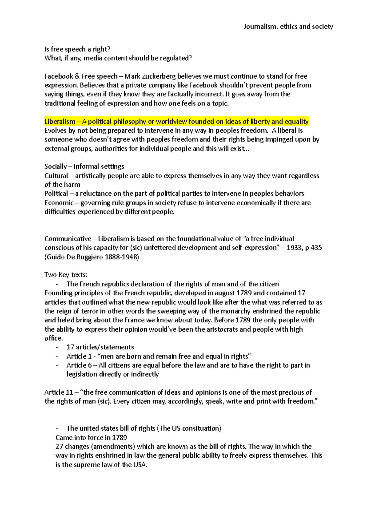 Lecture 5 - Is free speech a right - Journalism, ethics and society Is ...