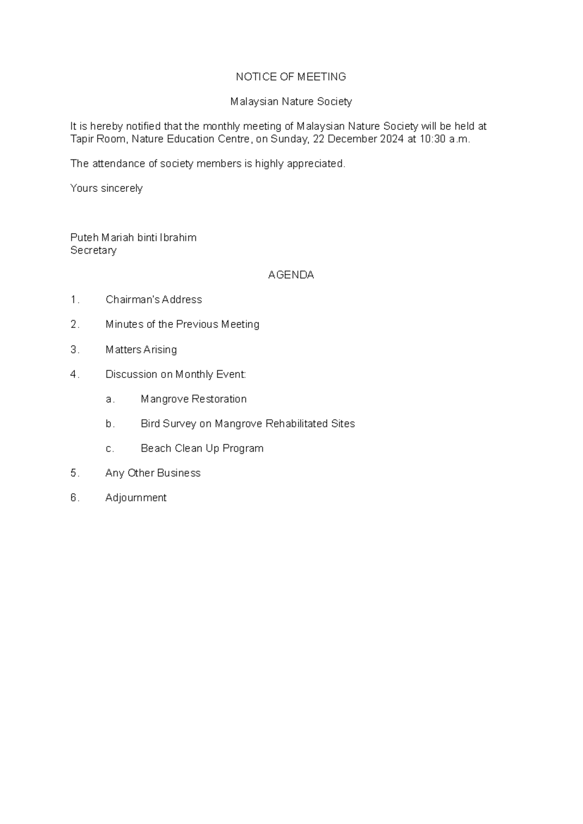 Exercise 1 NOF - eeeeeeeeeeeeeeeeeeeeeeeeee - NOTICE OF MEETING ...