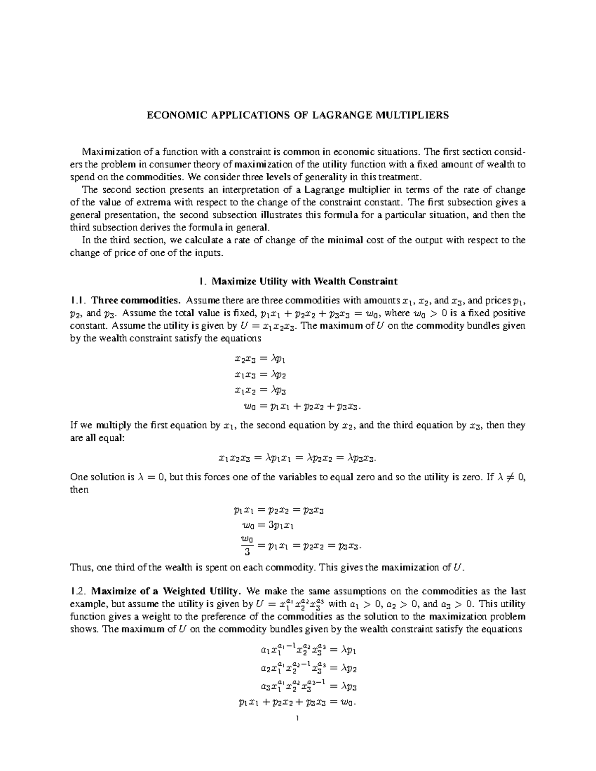Lagrange-econ - study material on lagrange method - Maximization of a function with a constraint ...